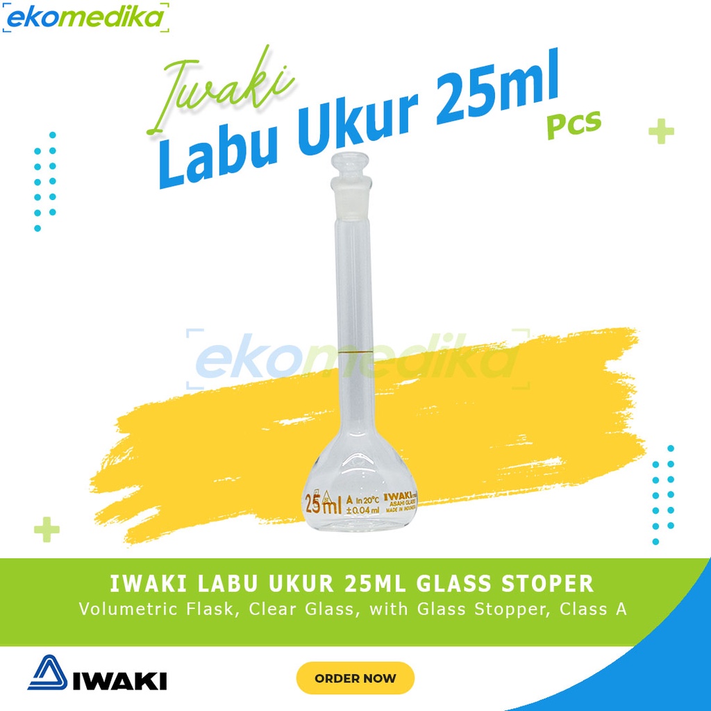 Jual Labu Ukur 25ml Glass, Plastik Stopper - Volumetric Flask IWAKI ...