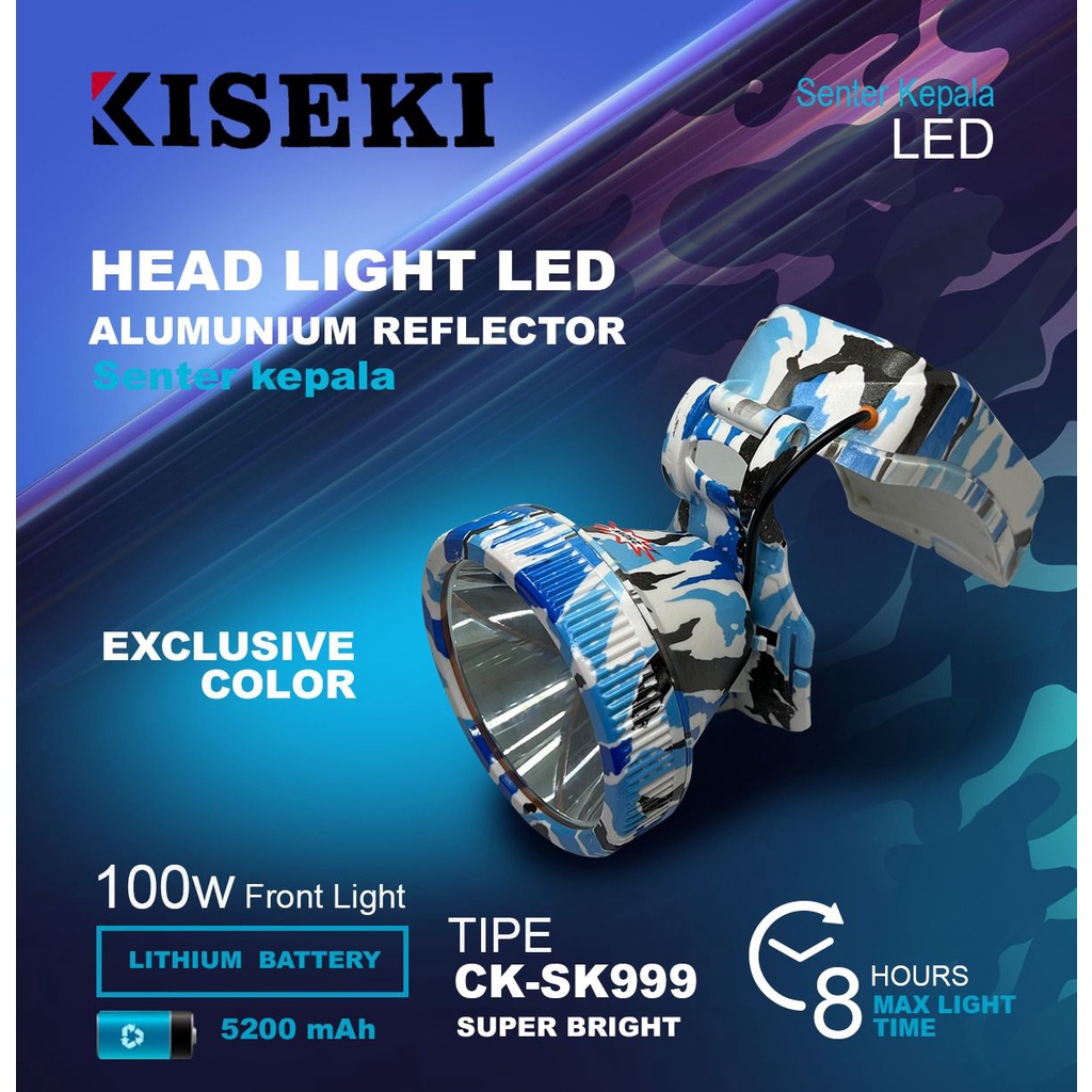 Jual Kiseki Senter Kepala CK-SK999X 250W Rechargeable Double Switches Headlamp Cahaya Putih ...