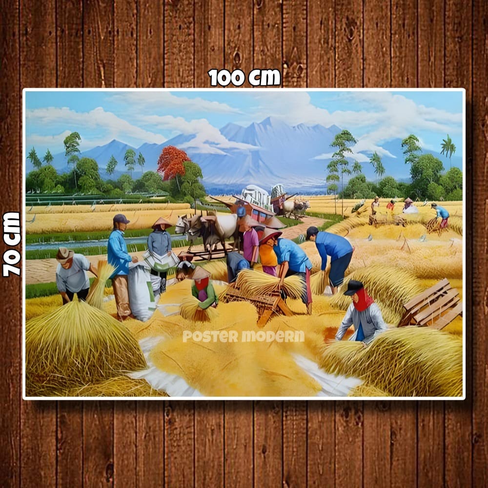 Jual HIASAN DINDING POSTER GAMBAR PANEN PADI #CODE07 UKURAN XTRA JUMBO ...