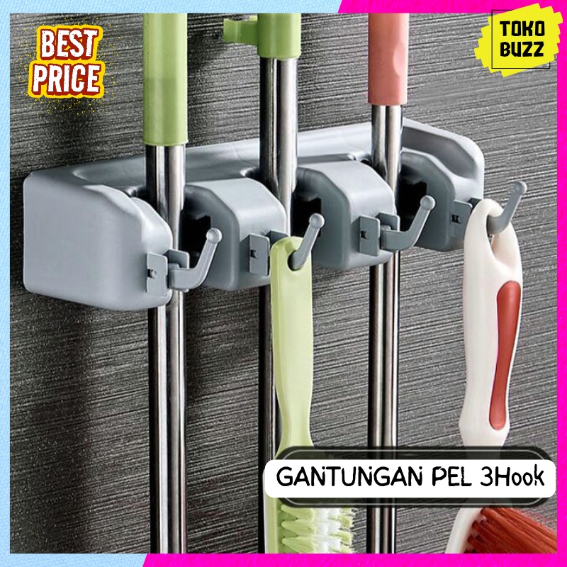 Jual Gantungan Pel 3 Hook Gantungan Sapu Mop Hook Hanger Holder 3 Slot ...