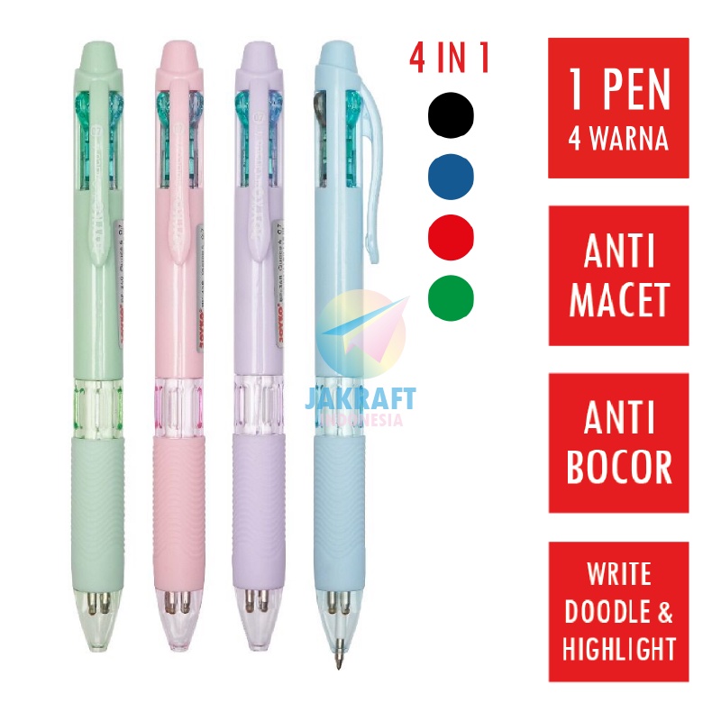 Jual (1 Pcs) Pulpen Ballpoint 4 Warna in 1 Pen JOYKO BP-348 QUACO 4 ...