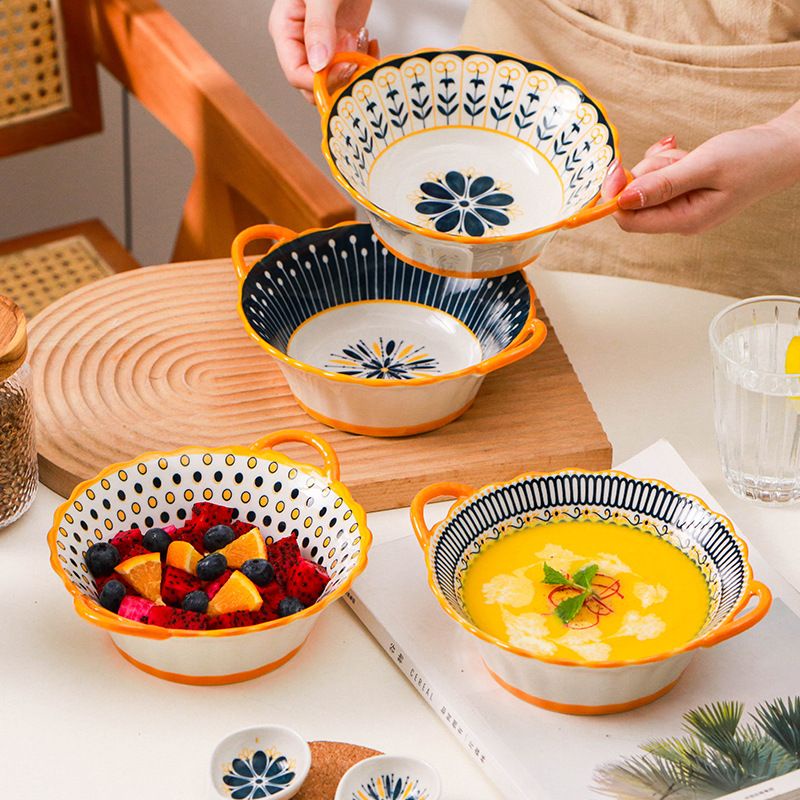 Jual ASHOME Mangkuk saji keramik gagang besar Keramik blue flower ...