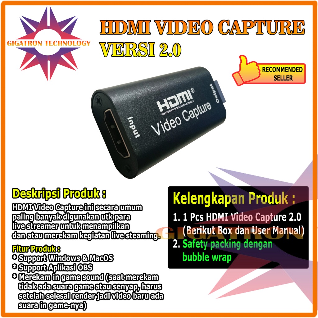 Jual Video Capture HDMI USB 2.0 Card Game Camera Recording Support Full ...