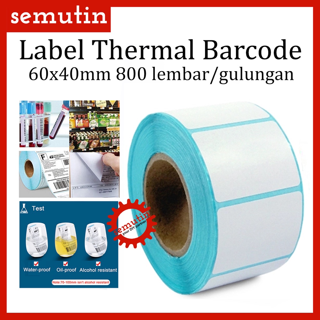 Jual Kertas Thermal Label Barcode 60 x 40 mm 800pcs / Sticker Termal ...