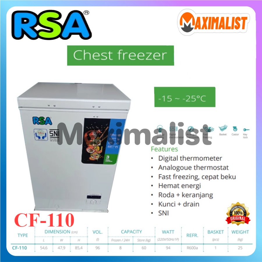 Jual RSA CF-110 CF100 CF 100 CHEST FREEZER 100 Liter - Freezer Box ...