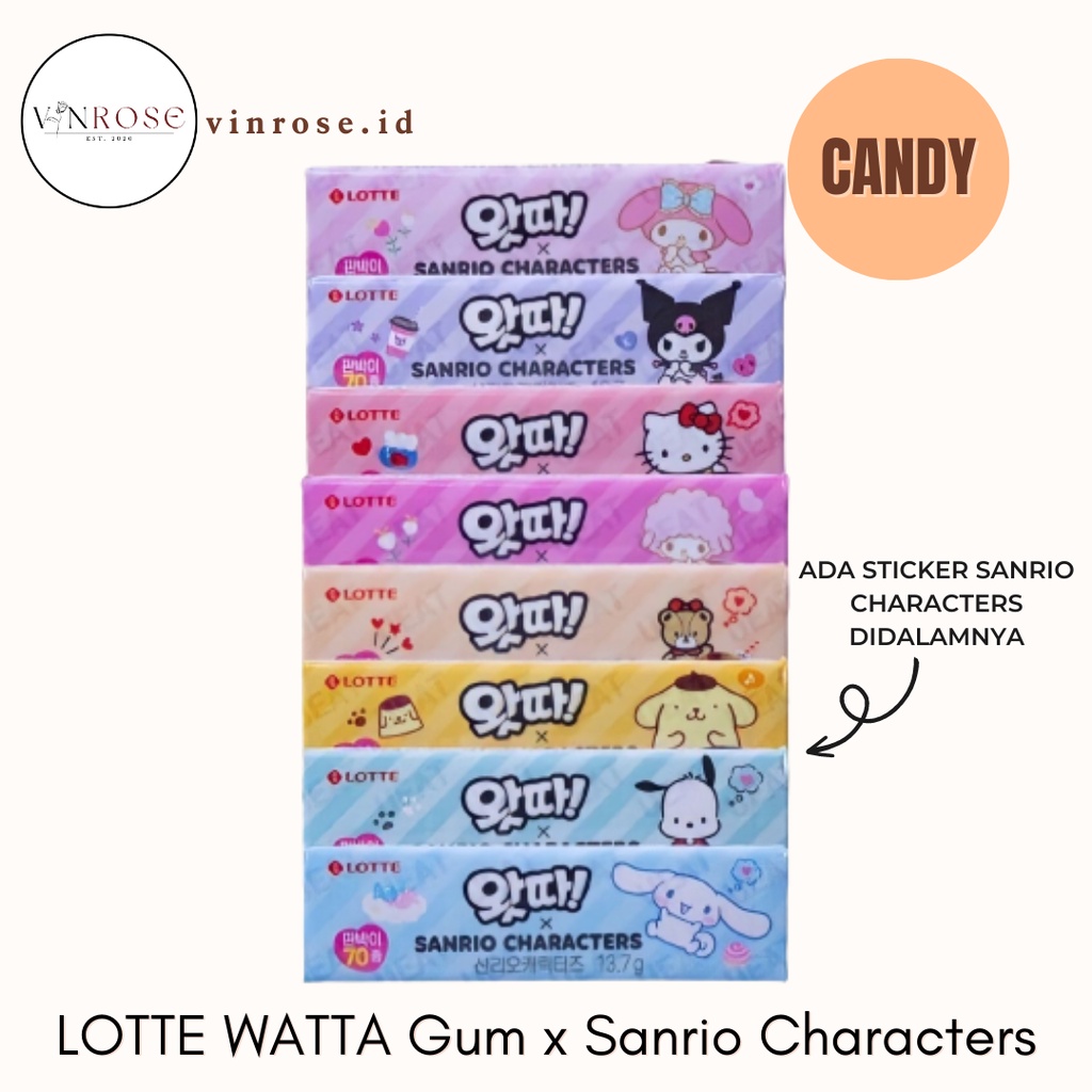 Jual LOTTE WATTA Gum x Sanrio Characters/ Permen Karet Anak Korea ...