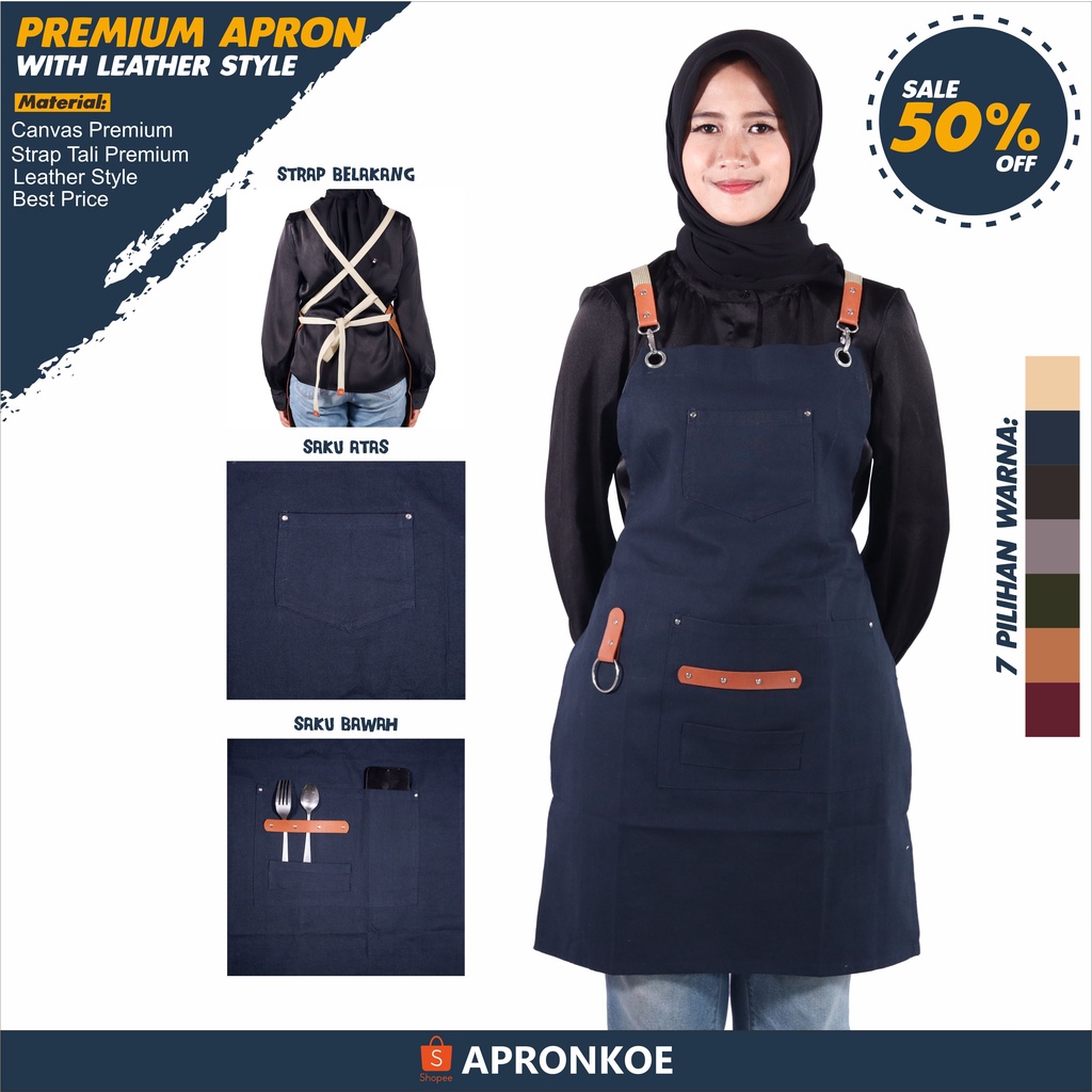 Jual APRONKOE Apron Celemek Canvas Leather kulit Kanvas Barista Waiter ...