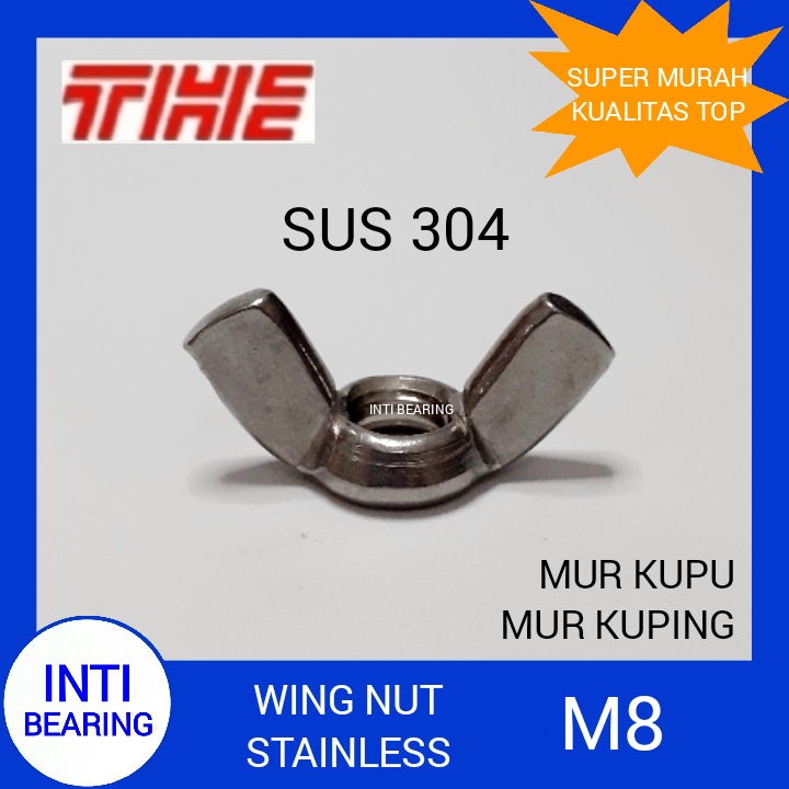 Jual MUR KUPU STAINLESS M8 WING NUT MUR KUPING SS SUS 304 PITCH 1,25 HIGH QUALITY | Shopee Indonesia