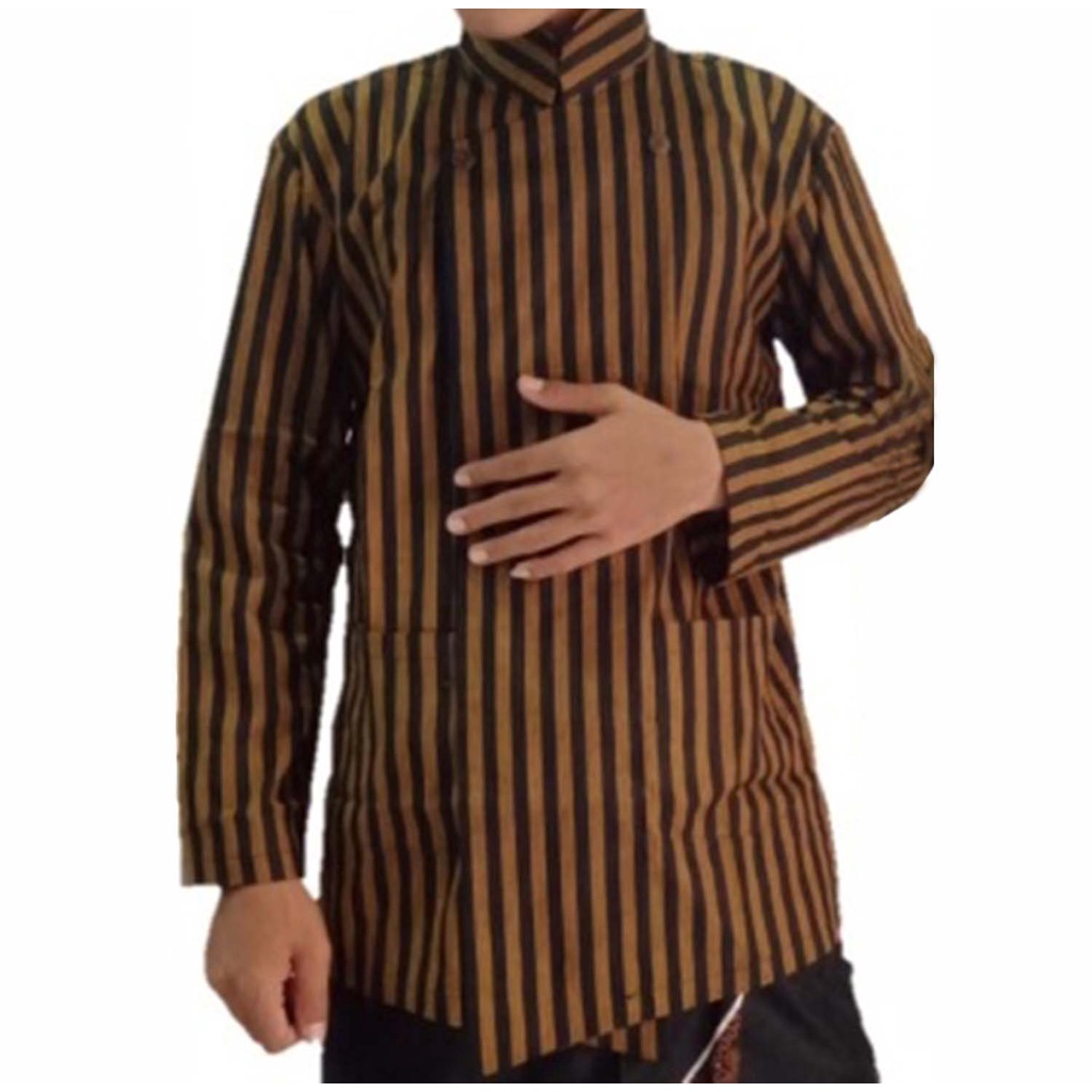 Jual Baju Surjan Jawa Motif Lurik Jawa Khas Jogja Coklat Hitam | Shopee Indonesia