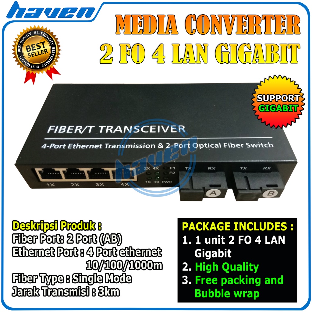 Jual Media Converter Gigabit 2 Port FO 4 Port LAN / Switch Fiber 2 FO 4 LAN Gigabit | Shopee ...