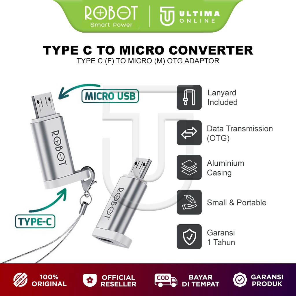 Jual ROBOT OTG Type C Female to Micro USB Male Adapter Converter RT ...