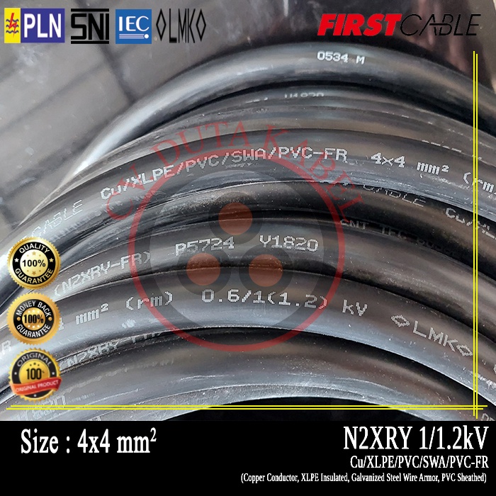 Jual Kabel N2XRY 4x4 mm2 FIRST CABLE (Cu/XLPE/SWA/PVC) 4x4 mm/4 x 4 mm2 ...