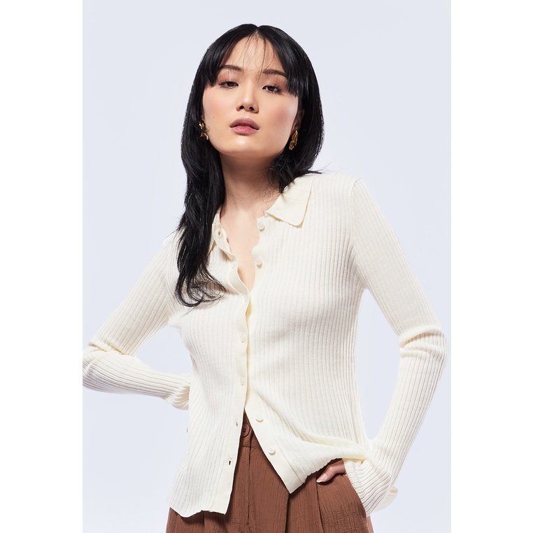 Jual Executive Long Sleeve Polo Top Off White | Shopee Indonesia