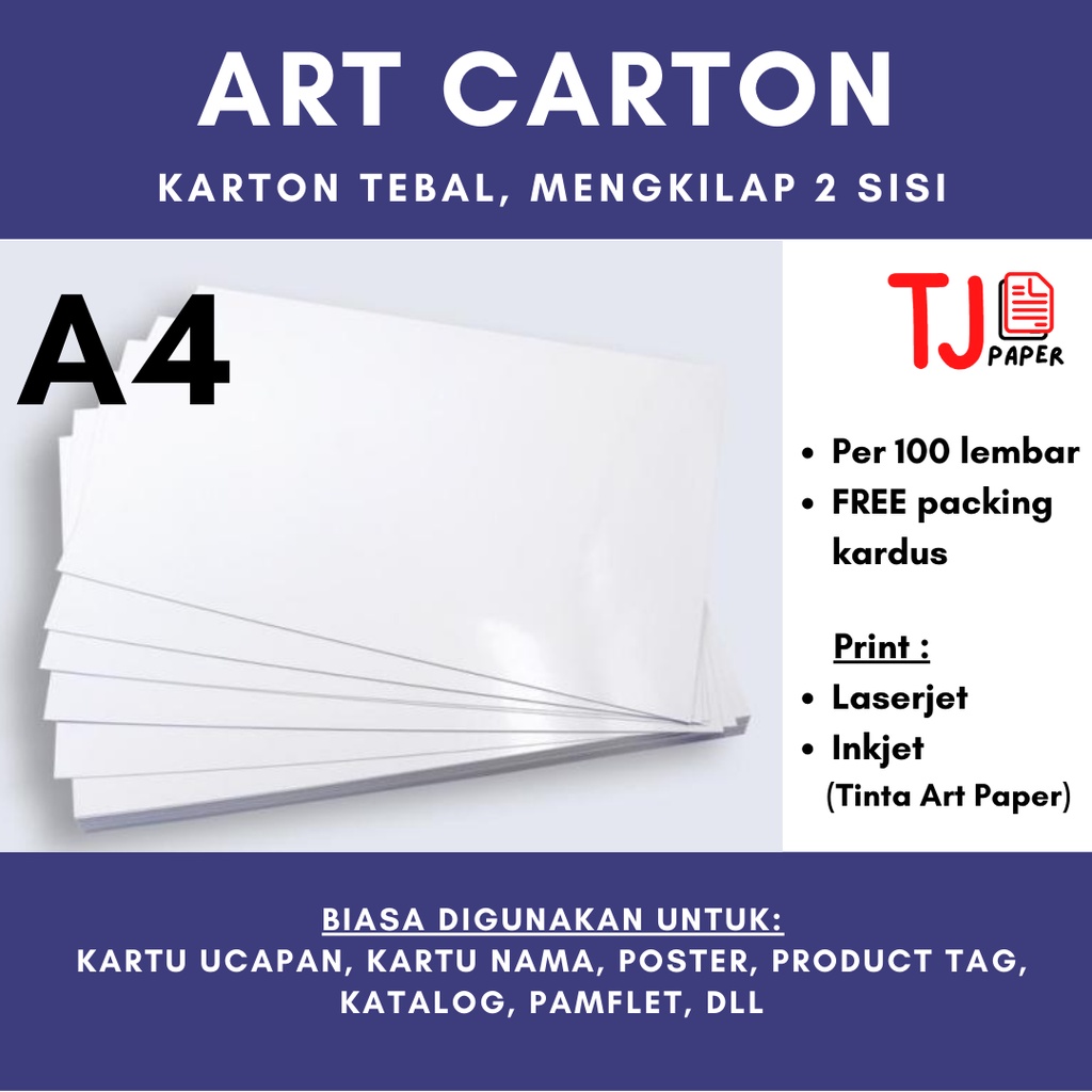 Jual (100 lembar) Art Karton A4 190 / 210 / 230 gsm - Glossy, Carton ...