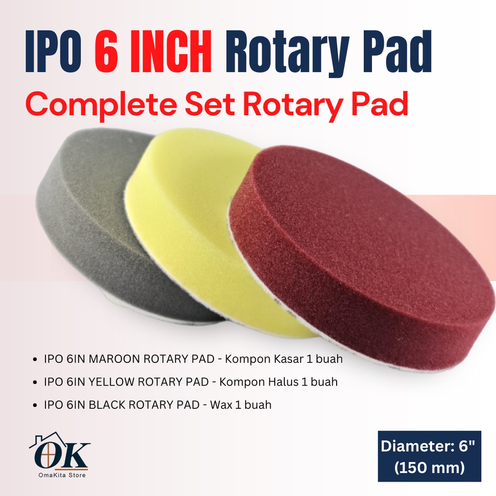 Jual IPO 6 inch Rotary Pad 3 Warna Kompon Kasar Halus Wax Busa Poles ...