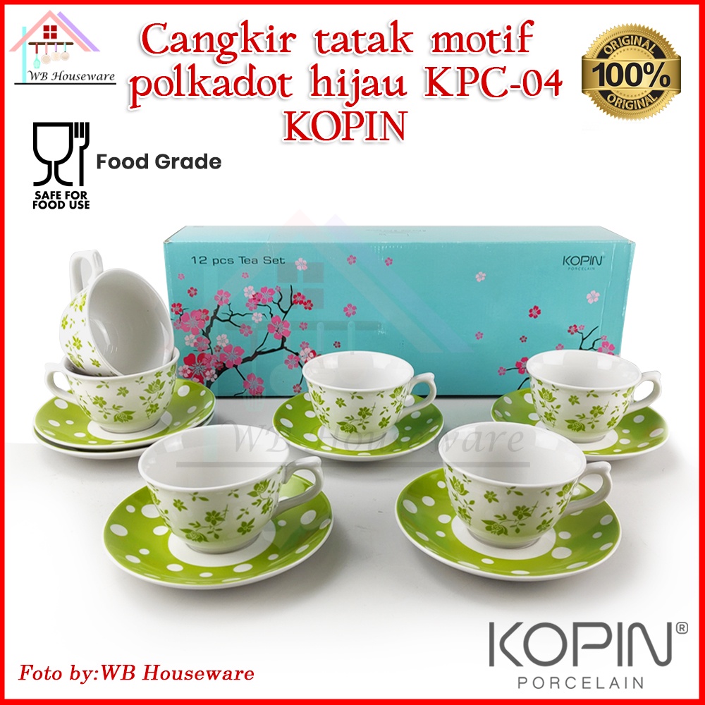 Jual KOPIN 6pasang cangkir set keramik motif polkadot hijau KPC-04 ...