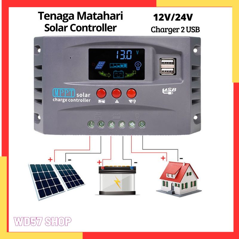Jual Solar Charge Controller Mppt 2 Usb Automatic 12V 24V Tenaga ...