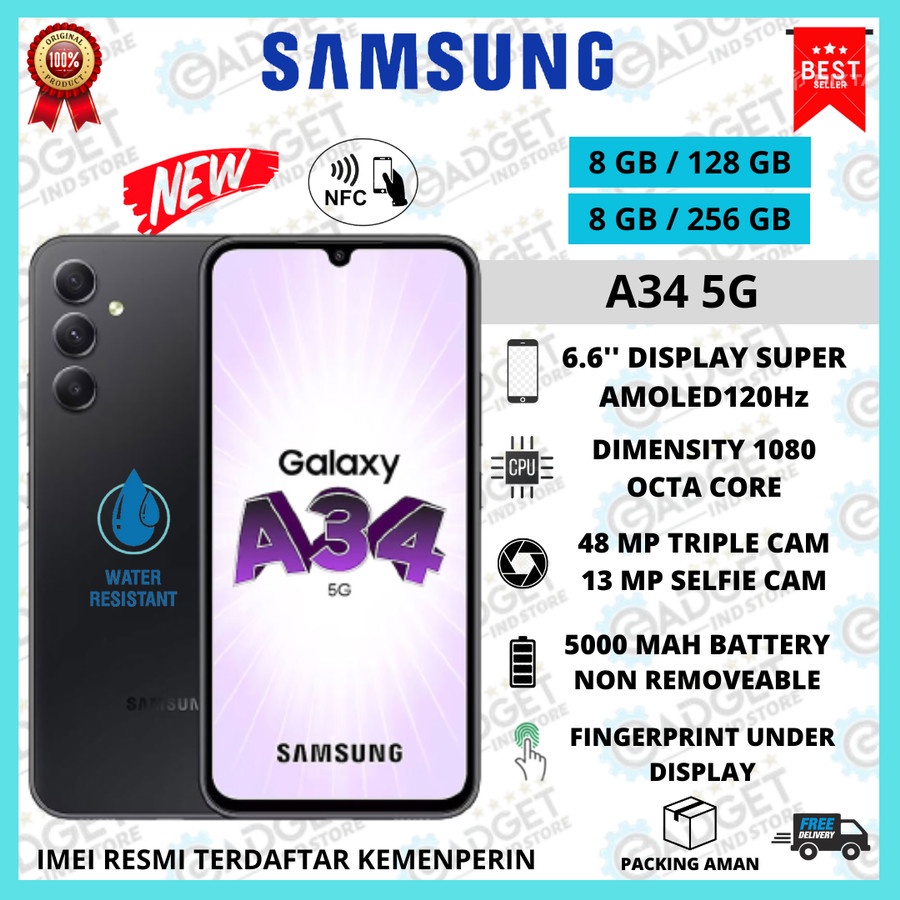Jual SAMSUNG GALAXY A34 5G 8/256 GB SAMSUNG GALAXY A34 5G 8/128 GB RESMI | Shopee Indonesia