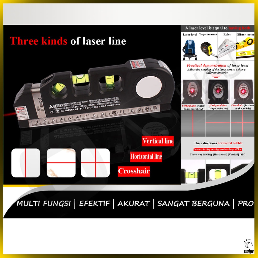 Jual Fixit Level Pro 3 Waterpass Laser Penggaris Meteran 250cm Alat Ukur Infrared bangunan ...