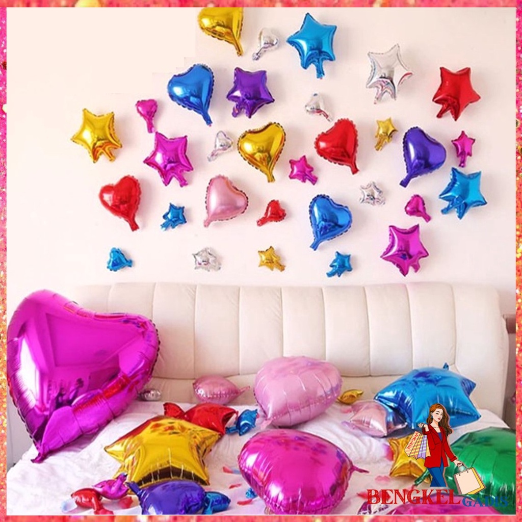 Jual Balon Foil Love Star Balon Foil Bentuk Bintang Dan Hati Balon Foil ...