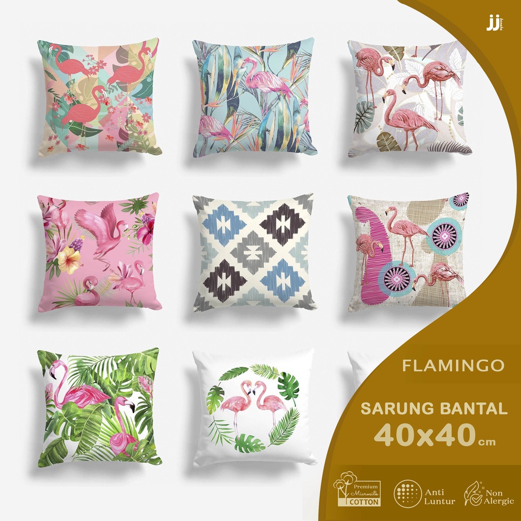 Jual SARUNG BANTAL SOFA PRINT MOTIF FLAMINGO PINK BLUE TENUN 40X40 CM ...