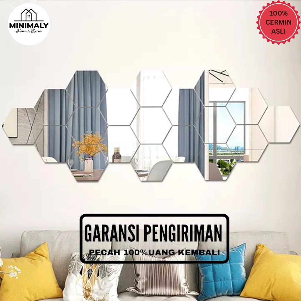 Jual MINIMALY10 Cermin Hexagonal Dinding (cermin asli) Cermin Tempel ...