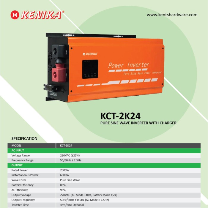 Jual KENIKA SOLAR POWER INVERTER PURE SINE WAVE 2000W-24V DC [KCT-2K24 ...