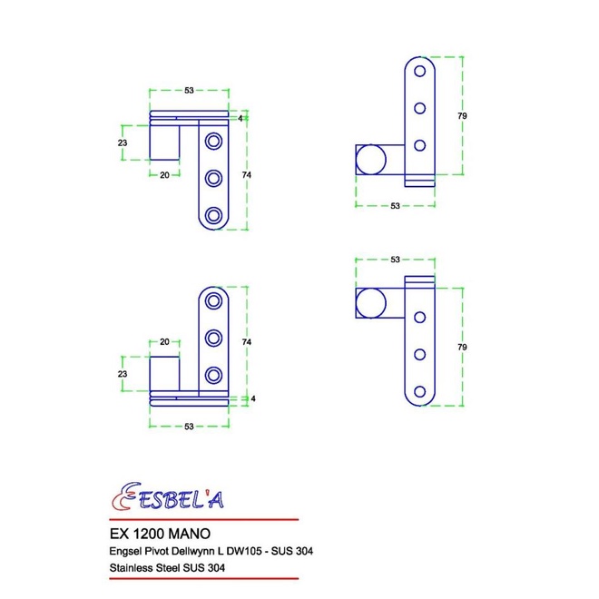 Jual Engsel Pivot/Pivot Hinge L Sus 304 (Ex 1200) | Shopee Indonesia