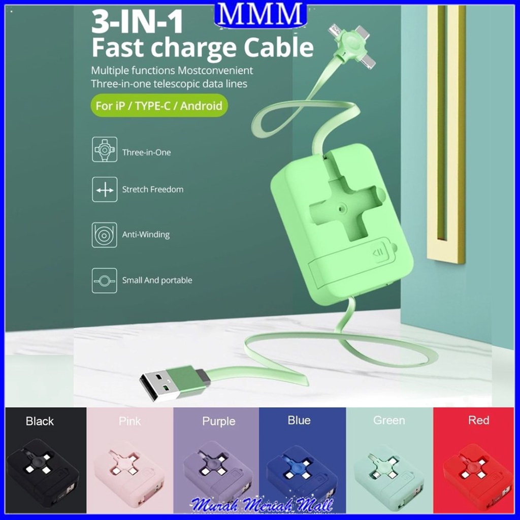 Jual MMM Kabel Charger Pengisian Daya 3 IN 1 Kepala Micro USB Tipe-C ...