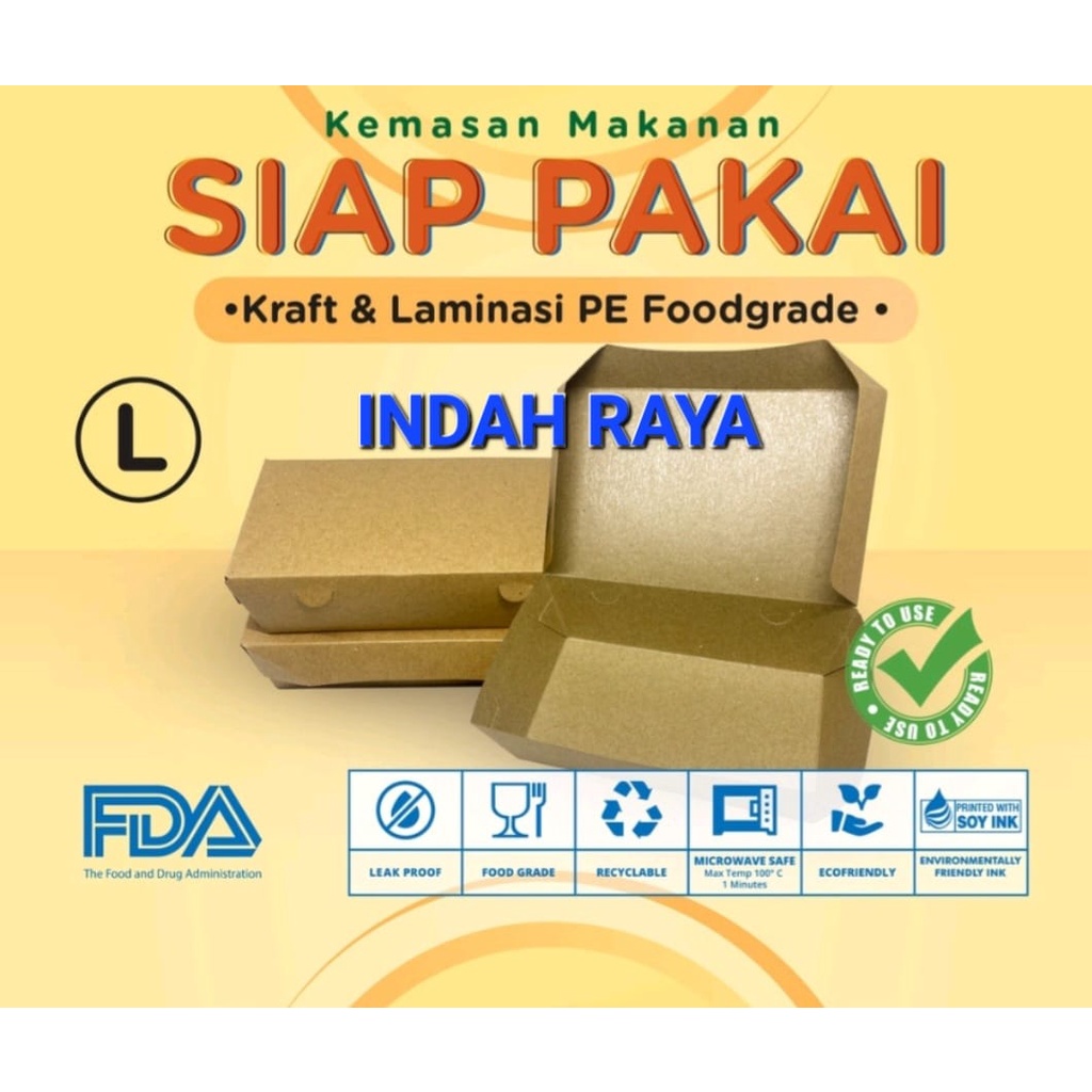 Jual Paper Lunch Box Size L/Kemasan Makanan isi 50pcs warna coklat ...