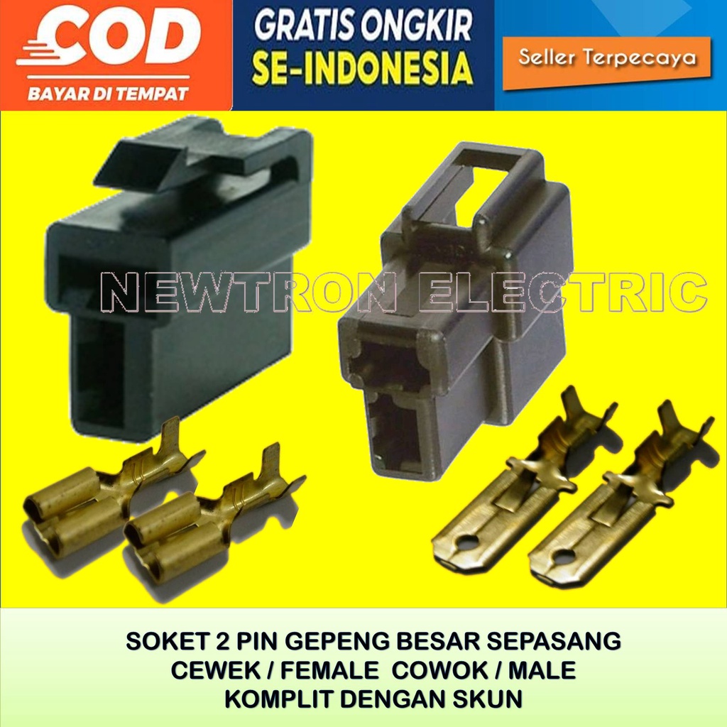 Jual SOKET 2 PIN BESAR HITAM ORIGINAL BAHAN NILON TAHAN PANAS SOCKET 2 ...