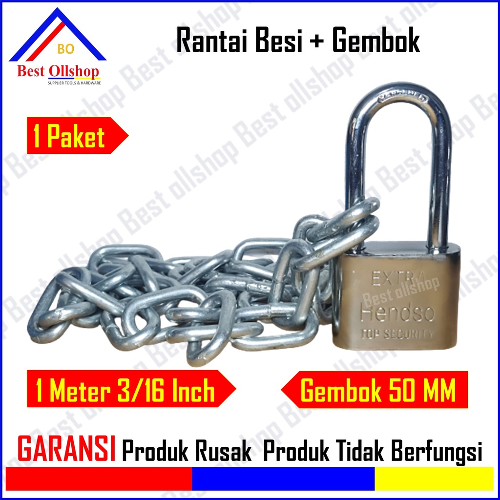 Jual Paket Gembok Rantai 1 M Gembok Kunci Rumah Pagar Sepeda Motor ...