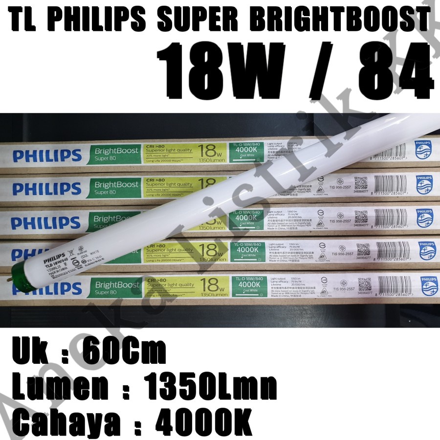 Jual PHILIPS TL 18W 84 4000K BRIGHTBOOST SUPER 80 TLD NEON 18 W WATT ...