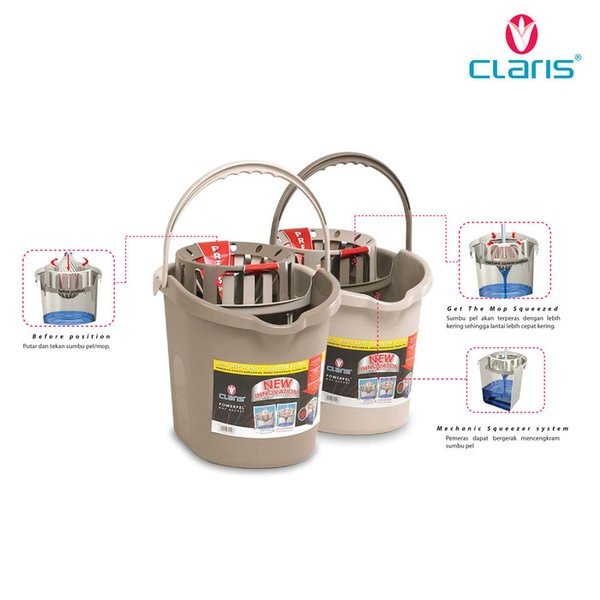 Jual Claris 3111 Ember Alat Pel Powerpel Mop Bucket 13 Liter | Shopee ...