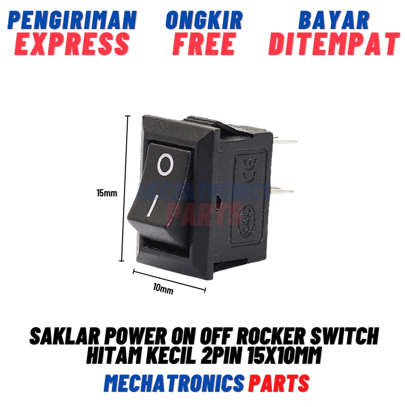 Jual SAKLAR POWER ON OFF MINI ROCKER SWITCH HITAM KECIL 2PIN 15X10MM ...