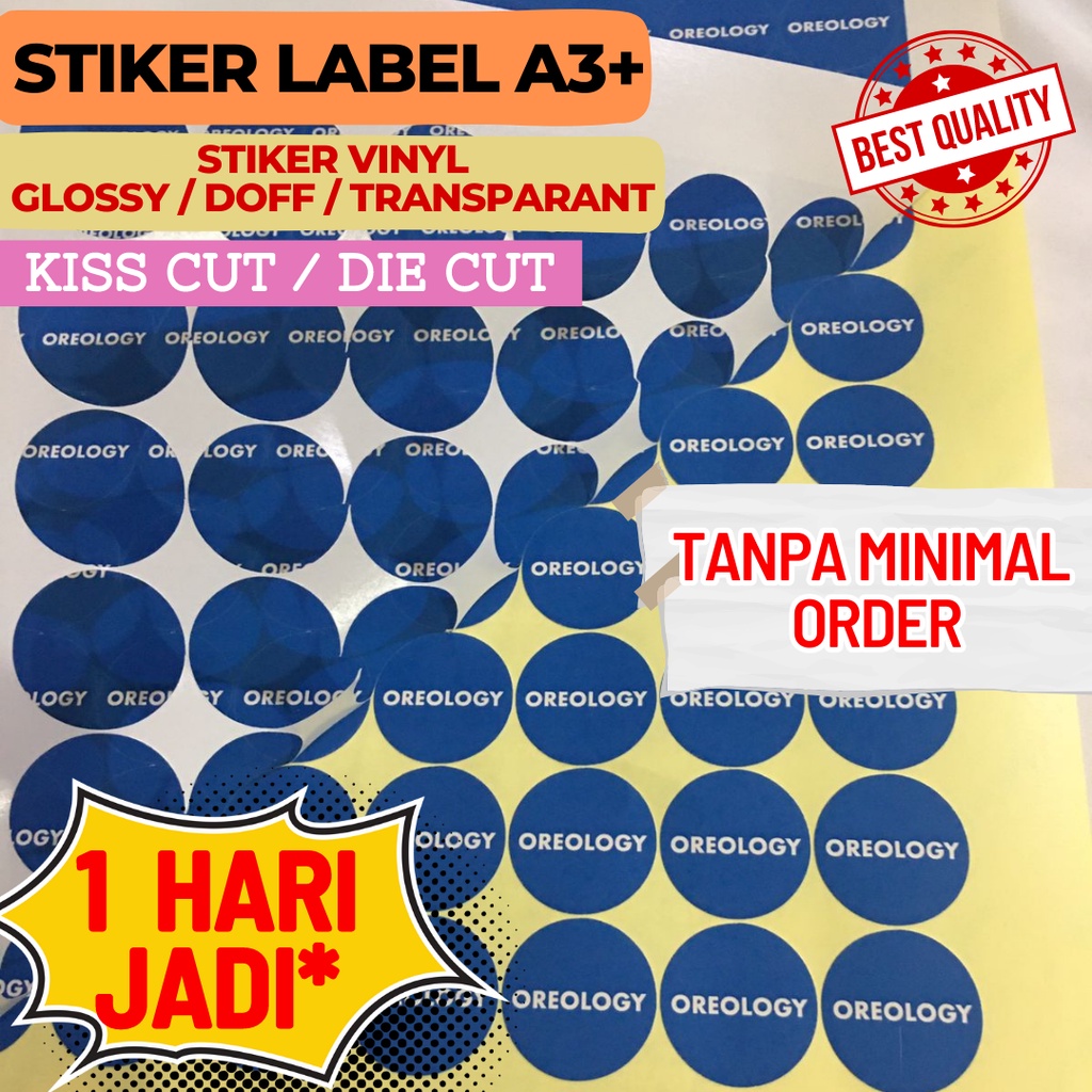 Jual Cetak Sticker Label A3+ | Vinyl GLOSSY | DOFF | TRANSPARANT Kiss ...