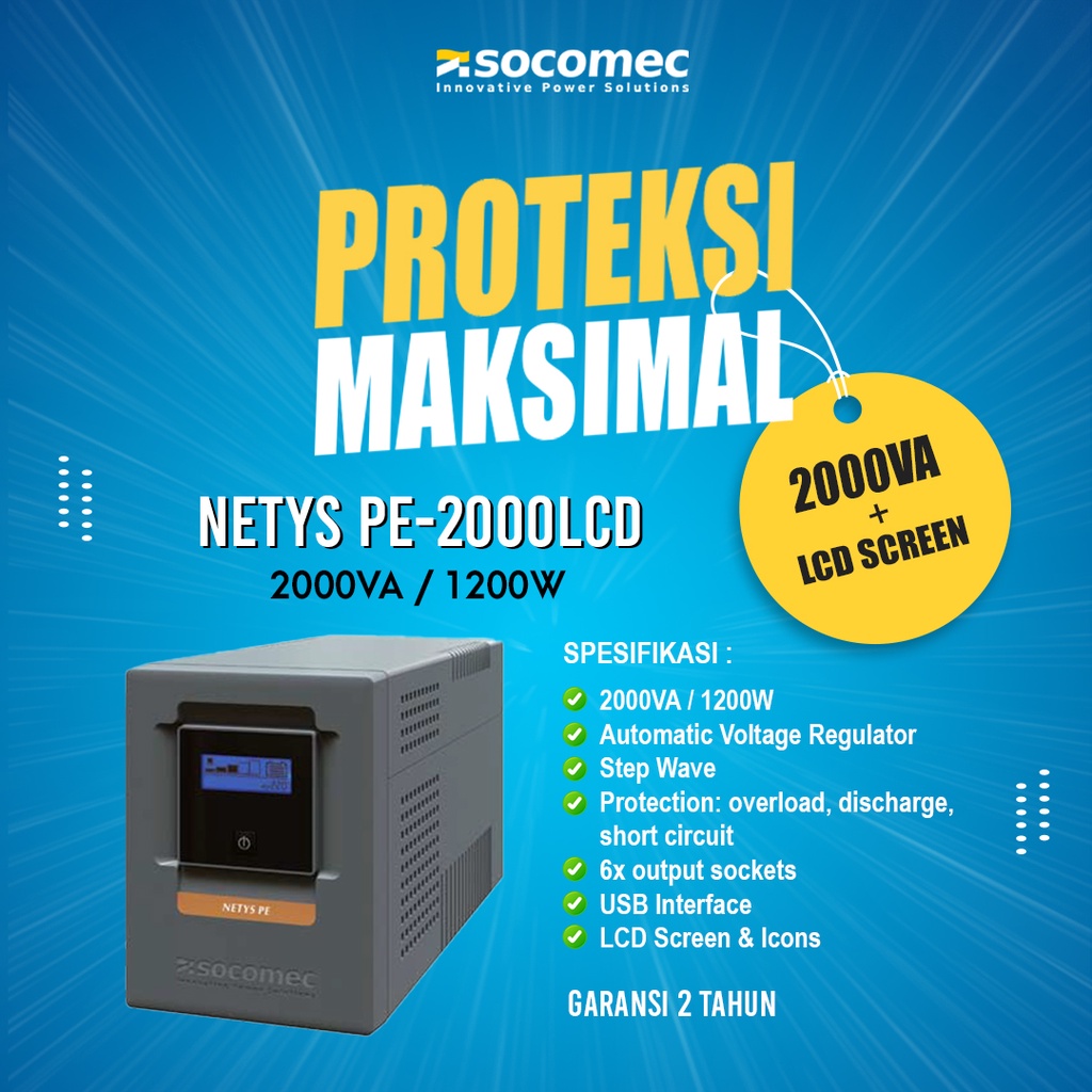 Jual UPS SOCOMEC NETYS PE 2000VA USB [NPE-2000-LCD] (2000VA-1200WATT) | Shopee Indonesia