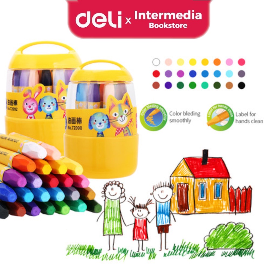 Jual Deli 72092 24 warna oil pastel desain Barrel, mudah untuk diambil ...