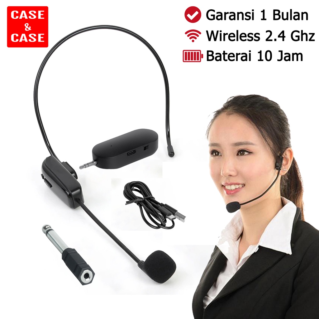 Jual Microphone Wireless Bando Receiver Mic Wireless 2.4G untuk Zoom Customer Service Presentasi ...