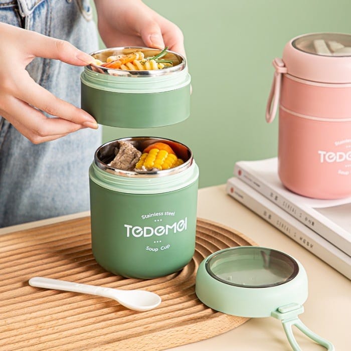 Jual TEDEMEI Termos Sup Kotak Makan Stainless 304 lunch box Set 710 ML ...