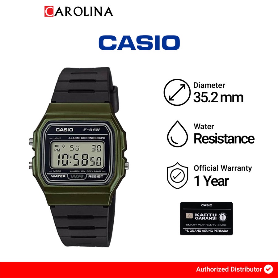 Jual Jam Tangan Unisex Casio General F-91WM-3A Digital Dial Black Resin ...
