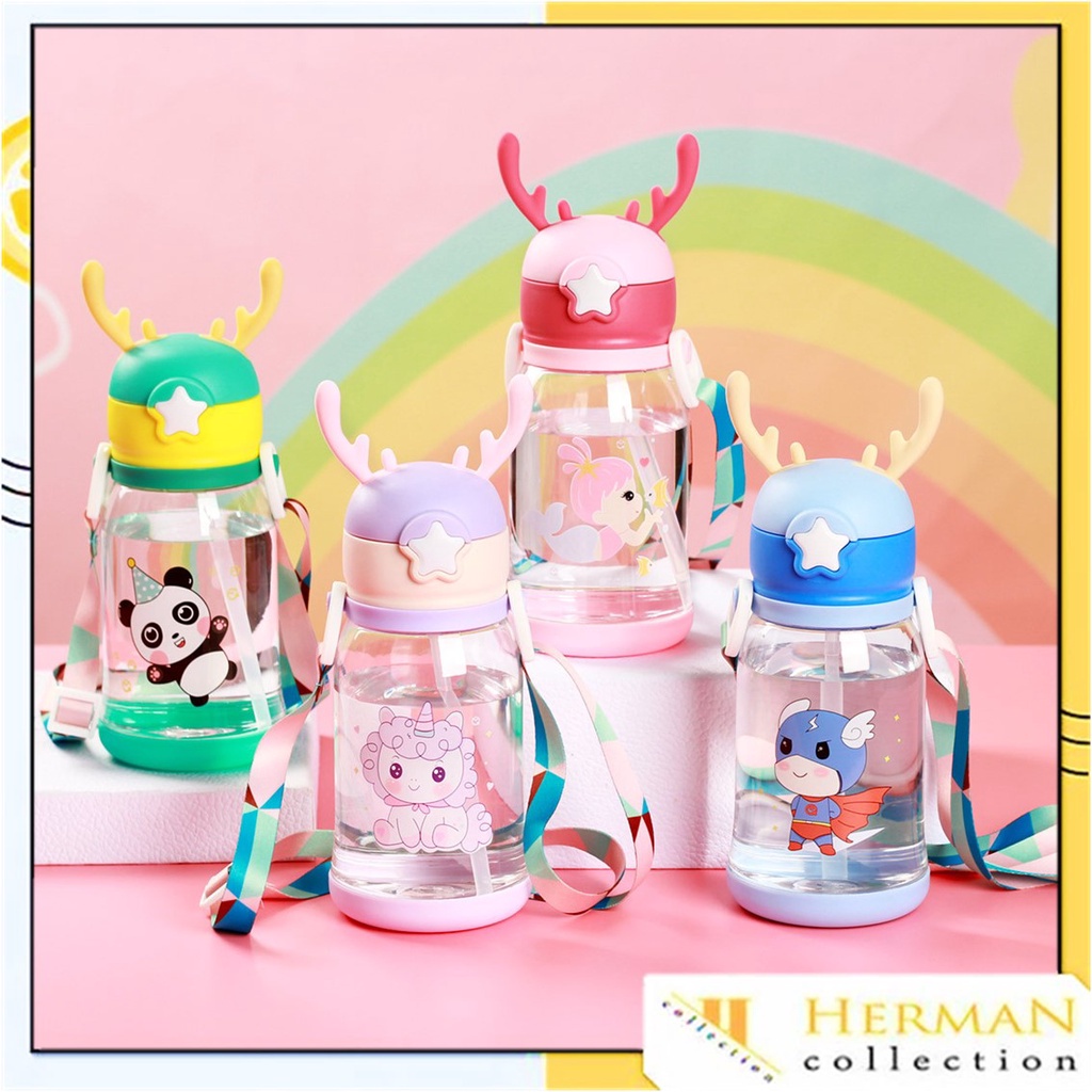 Jual HC Botol Minum Anak Karakter Kartun Botol Air Minum Anak Sedotan 610ml Model Tanduk Rusa ...