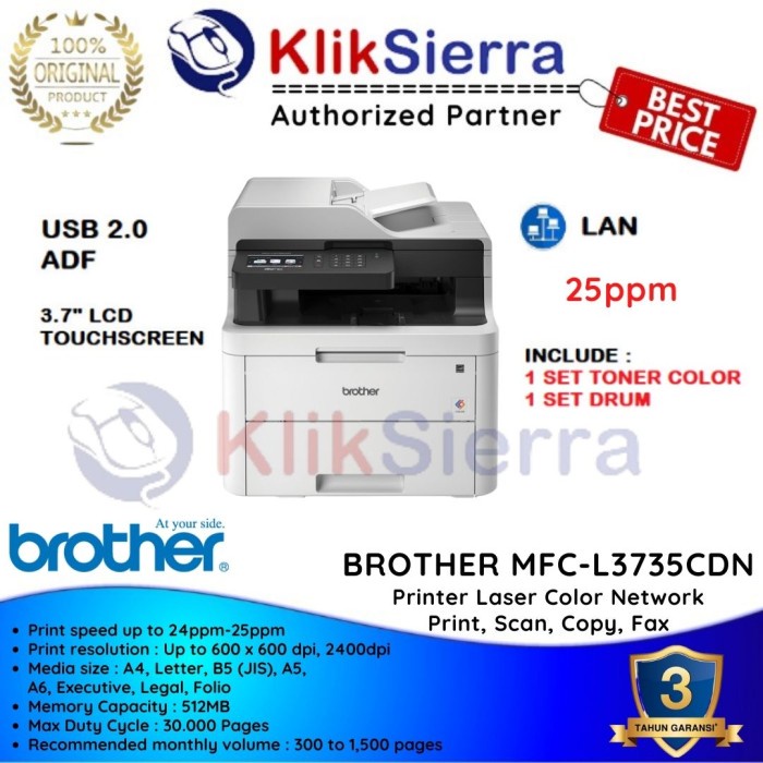 Jual BROTHER MFC-L3735CDN Printer Laser Colour AIO L3735 Color Duplex ...