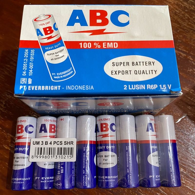 Jual Baterai ABC AA biru 100%emd 4pcs | Shopee Indonesia