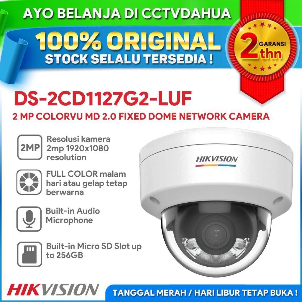 Jual HIKVISION DS-2CD1127G2-LUF 2MP COLORVU MD FIXED DOME NETWORK ...