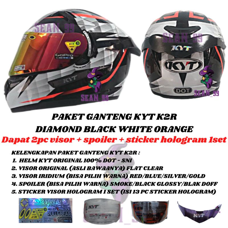 Jual HELM KYT K2R | K2 RIDER DIAMOND BLACK WHITE FULL FACE DOUBLE VISOR ...