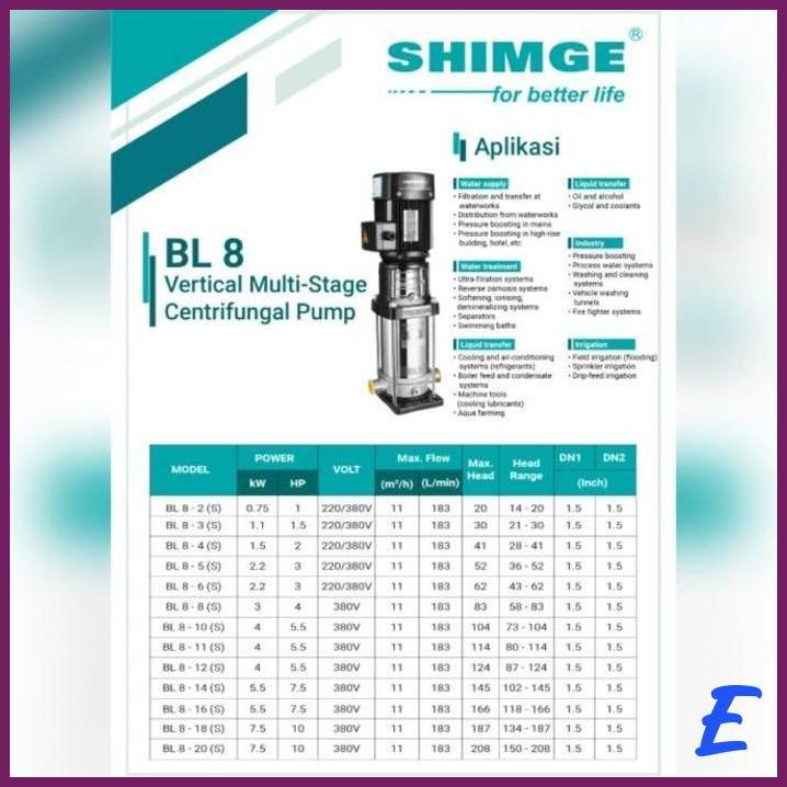 Jual POMPA VERTICAL MULTISTAGE 2HP 1PHASE SHIMGE BL 8 4 [HOMP] | Shopee Indonesia