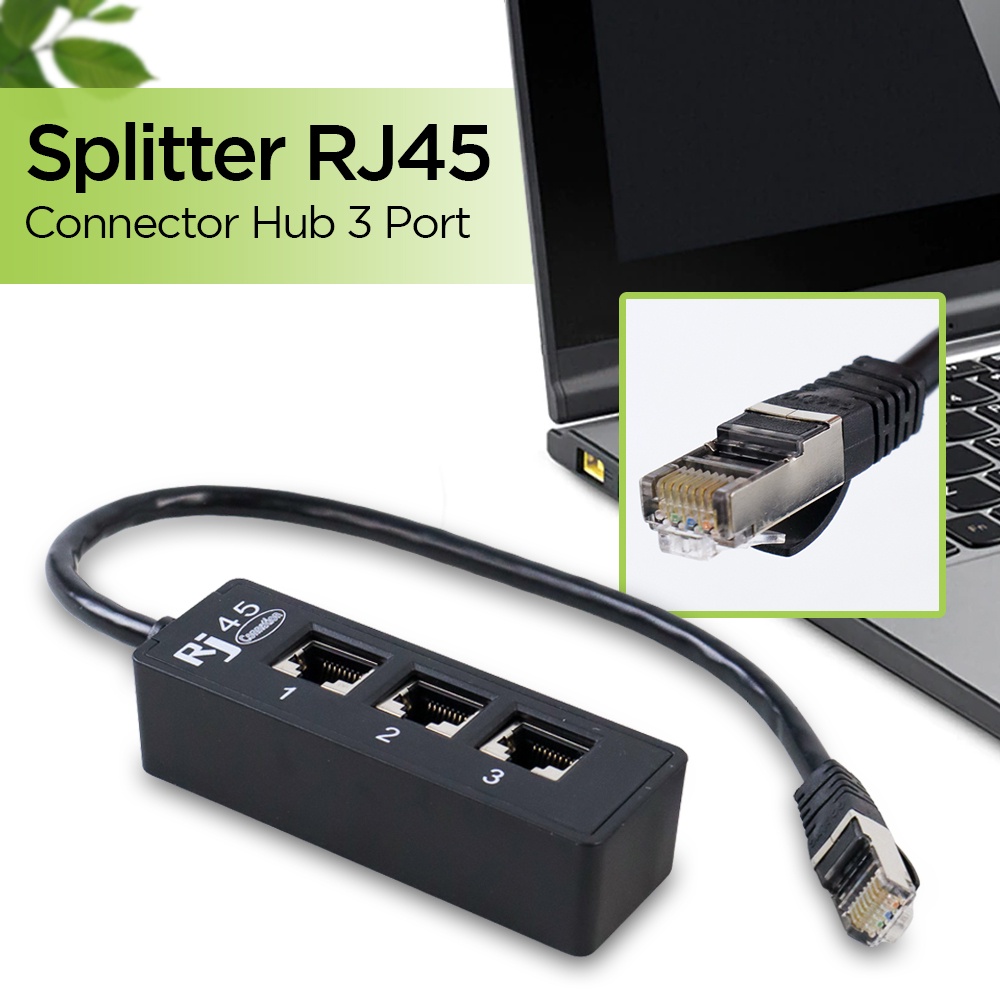 Jual Splitter rj45 lan ethernet network connector hub 3 port black ...