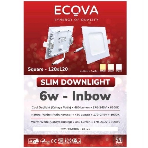 Jual Lampu LED Slim Downlight 6 Watt KOTAK Down Light 6W SQUARE 6500K ...