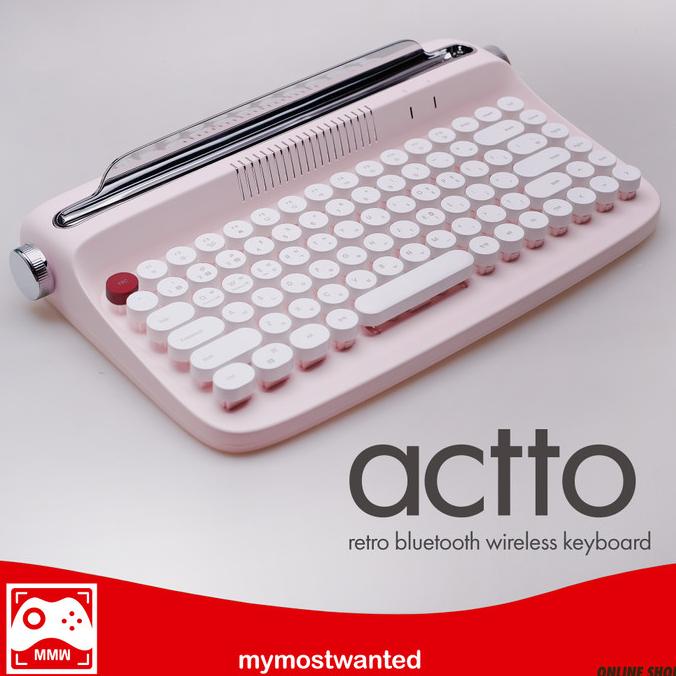 Jual Actto Keyboard Bluetooth Wireless Keyboard Retro Typewriter Pink ...